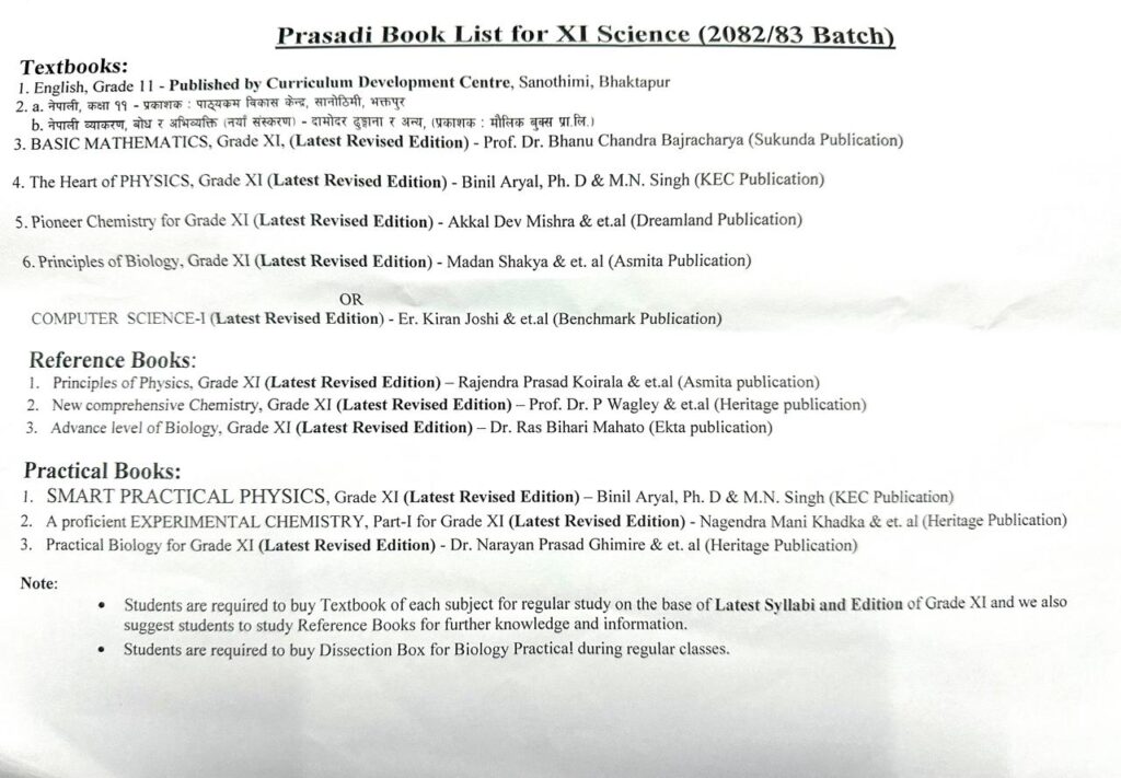 Book List For Grade XI 2082-83 Batch